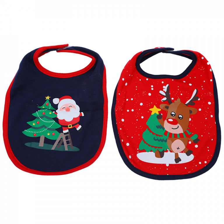 Baby Bibs 2-pack, Santa and Reindeer - Santa Claus Office